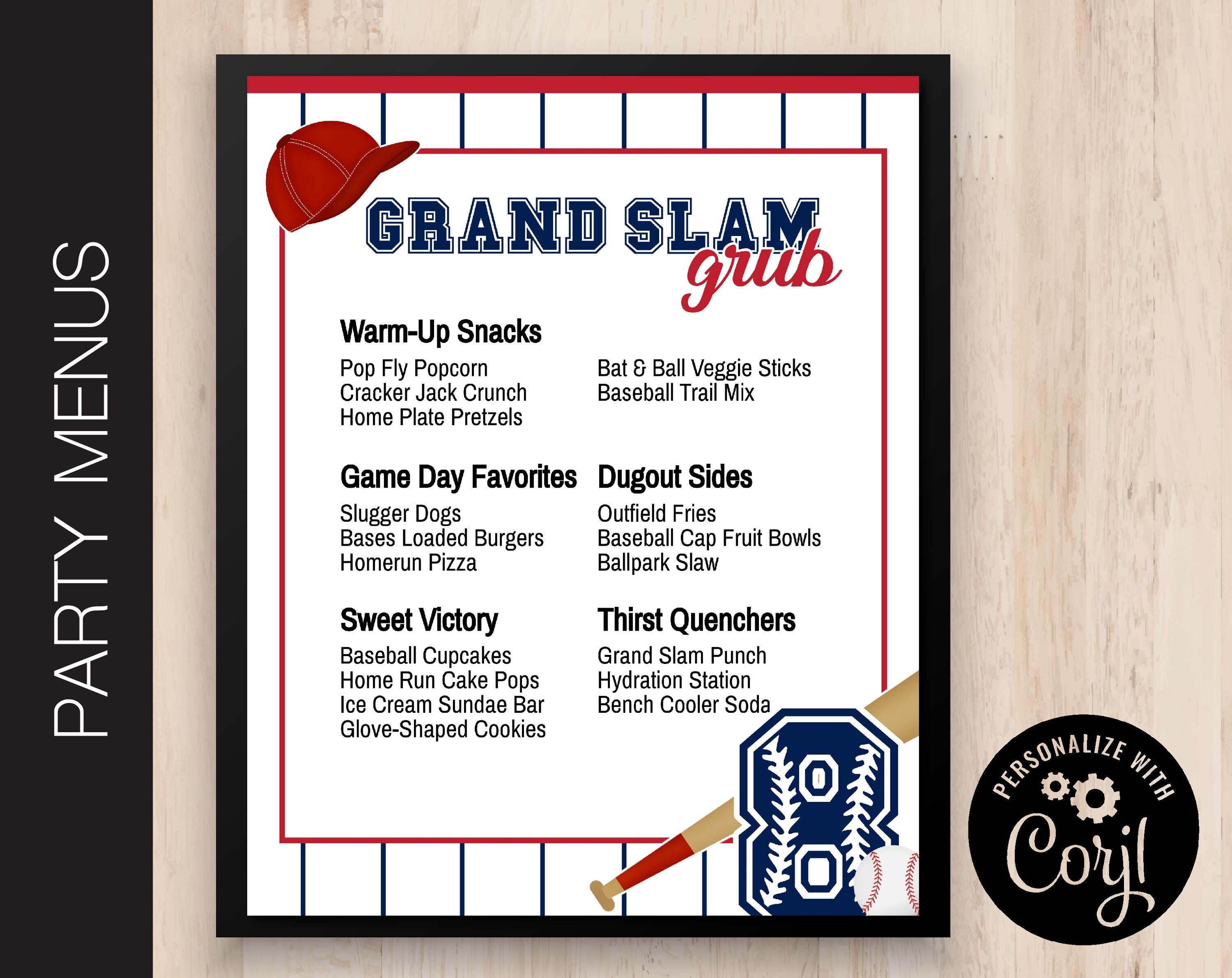 Editable BASEBALL Party Menu | Food Menu | Drink Sign | Concessions ...