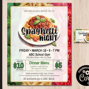 Editable Spaghetti Night Flyer Custom Spaghetti Dinner Event Invitation ...