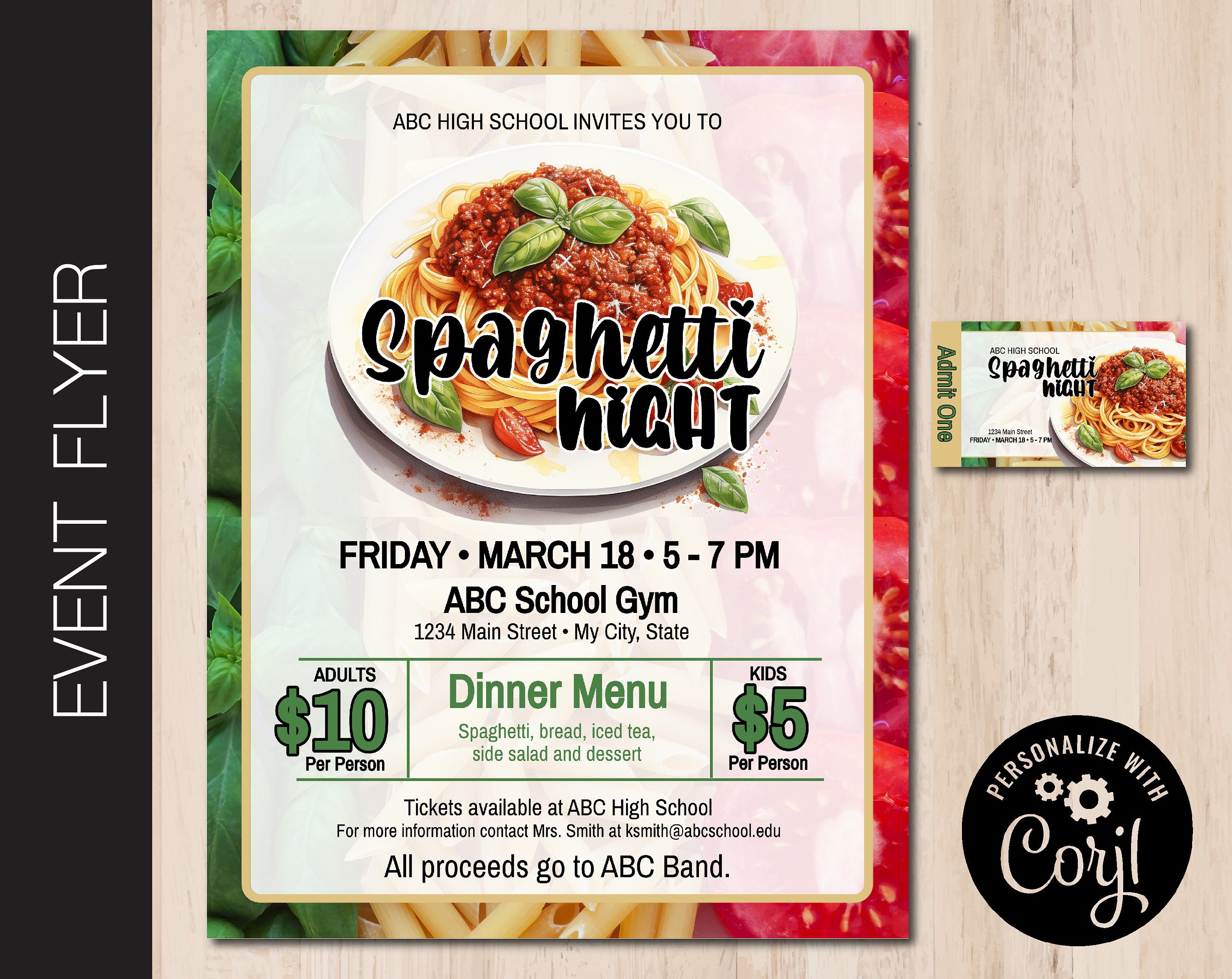 Editable Spaghetti Night Flyer Custom Spaghetti Dinner Event Invitation ...