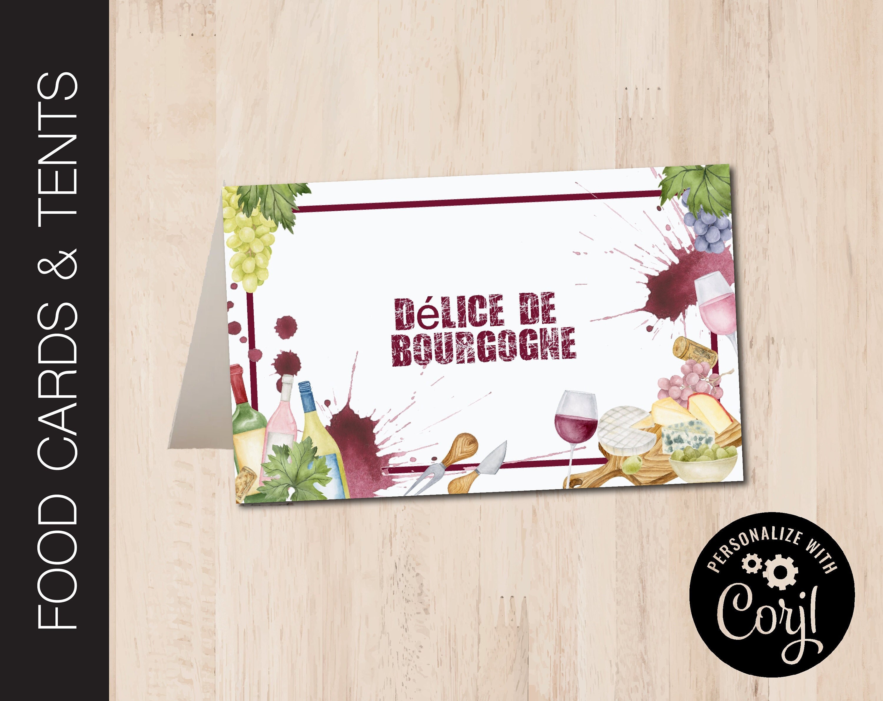 Editable WINE and CHEESE Party Food Label Tents | Party Food Placards ...