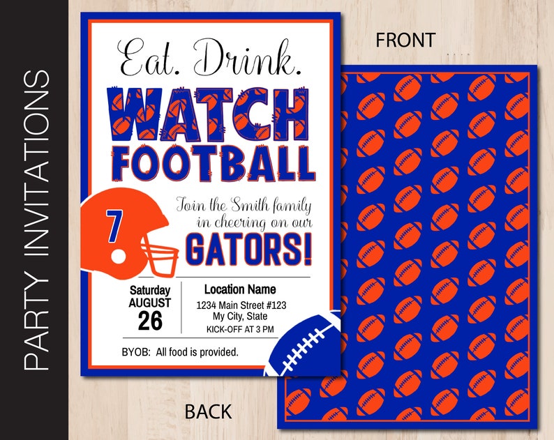 Editable FOOTBALL WATCH Party Invitation | Blue & Orange Colors | Game ...