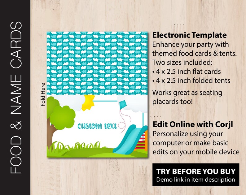 Editable PLAYGROUND Birthday Party Food Label Tents | Party Food ...