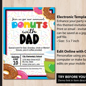 Editable DONUTS With DAD Invitation | Celebrate Fathers | Father's Day ...