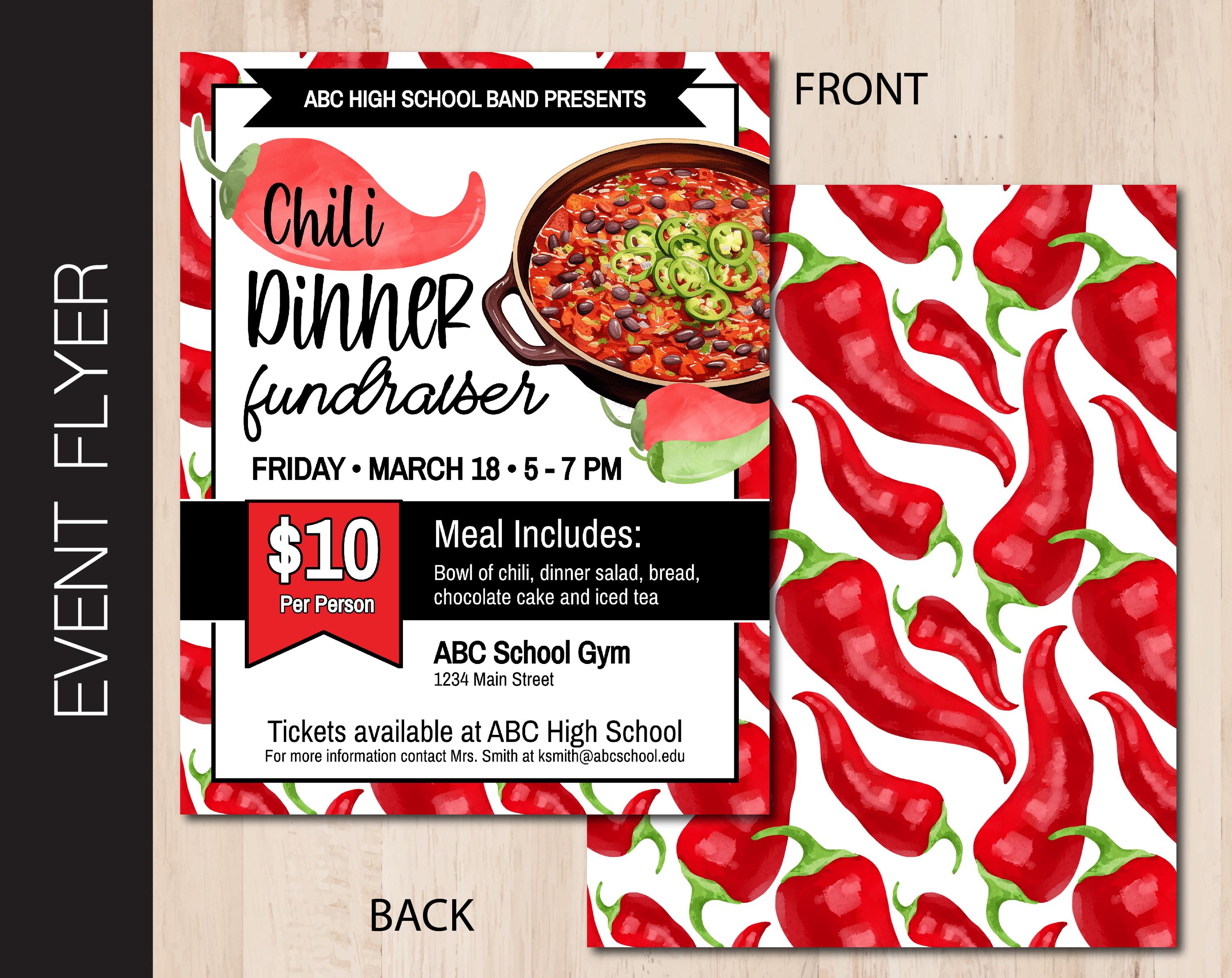 Editable Chili Dinner Fundraiser Flyer | Custom Chili Dinenr ...