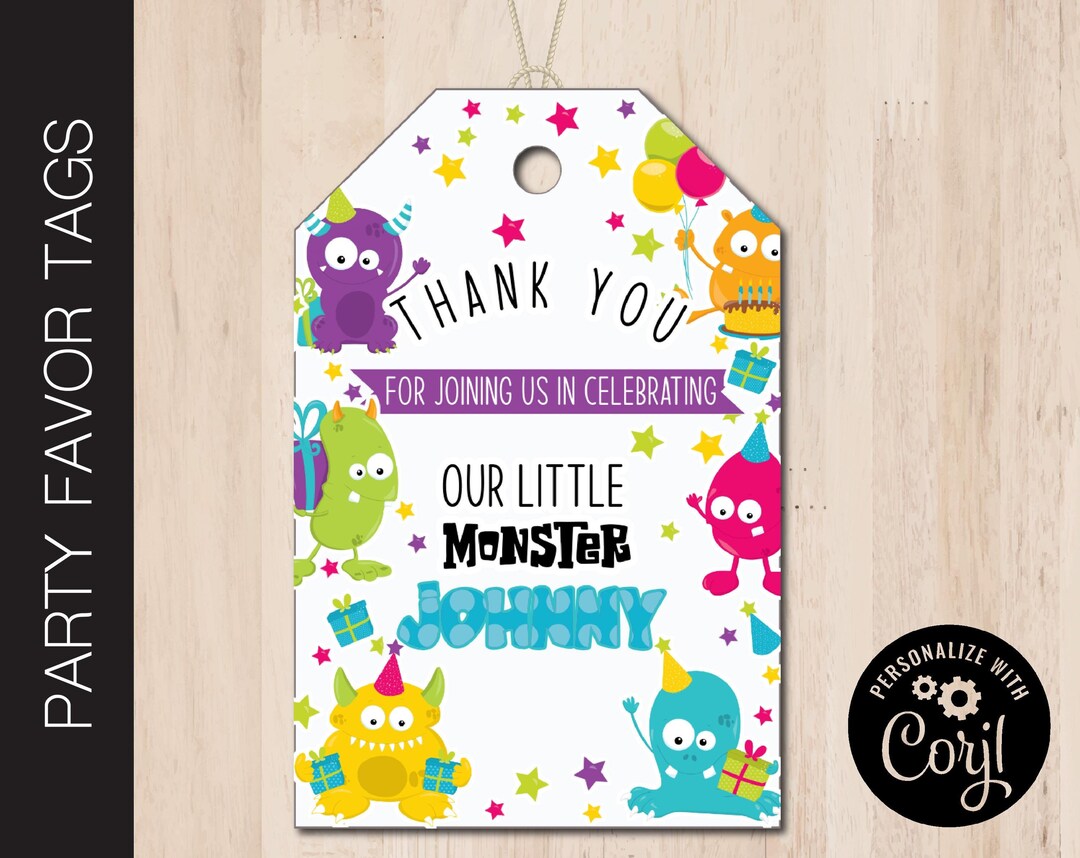 Printable MONSTERS Party Favor Tags | Party Gift Tag | Goodie Bag Tag ...