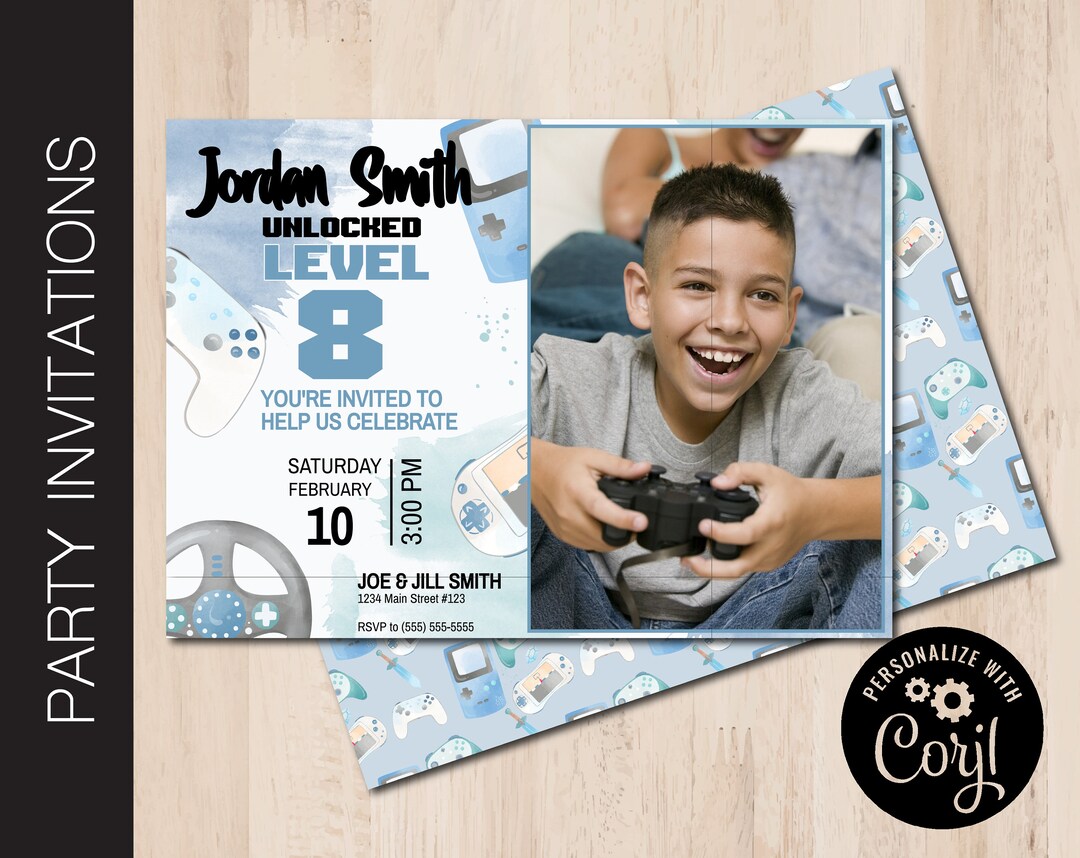 Editable GAMER Party Photo Invitation Video Game Celebration Photo ...