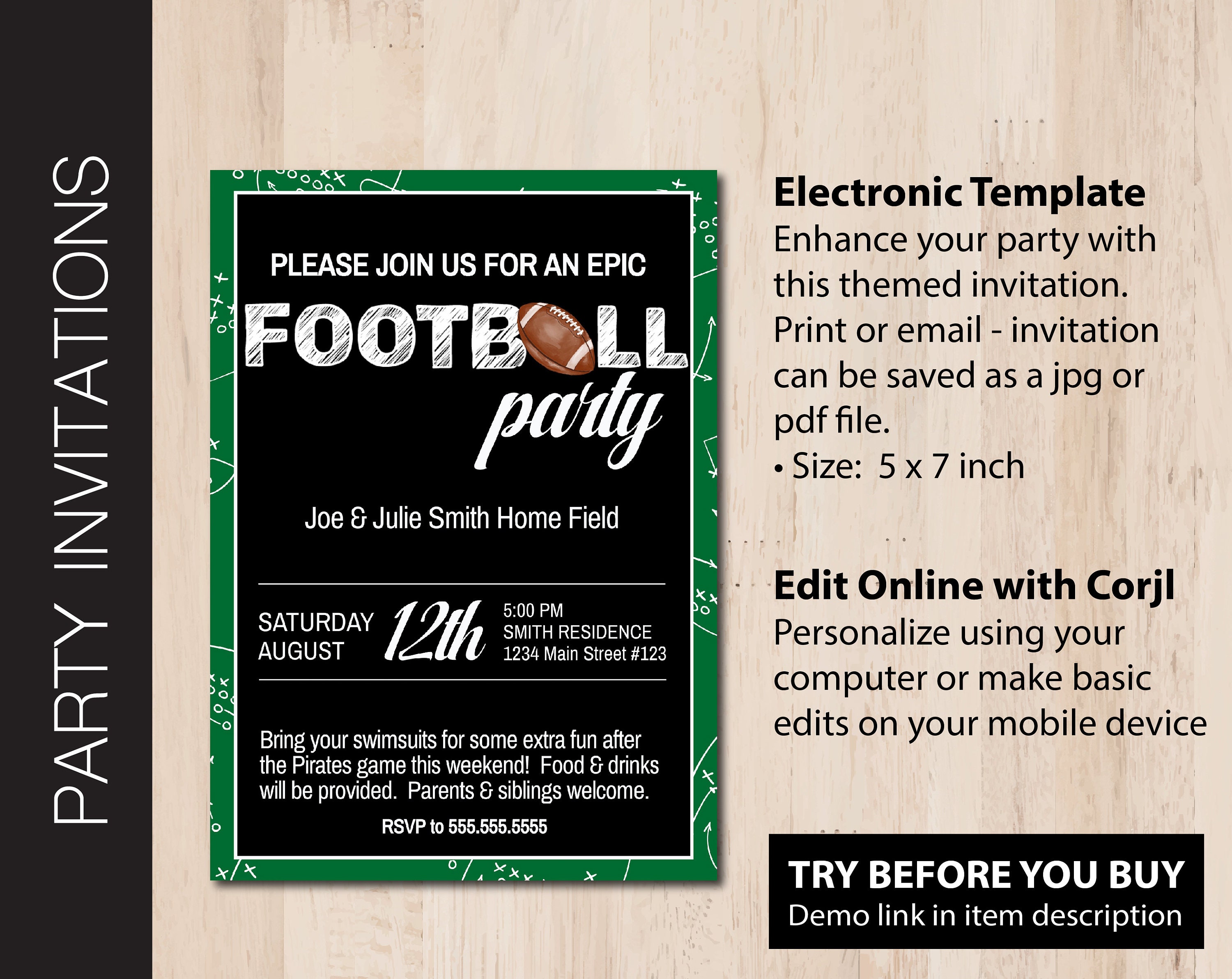 Editable FOOTBALL Party Invitation | Football Team Invite | Game Day ...