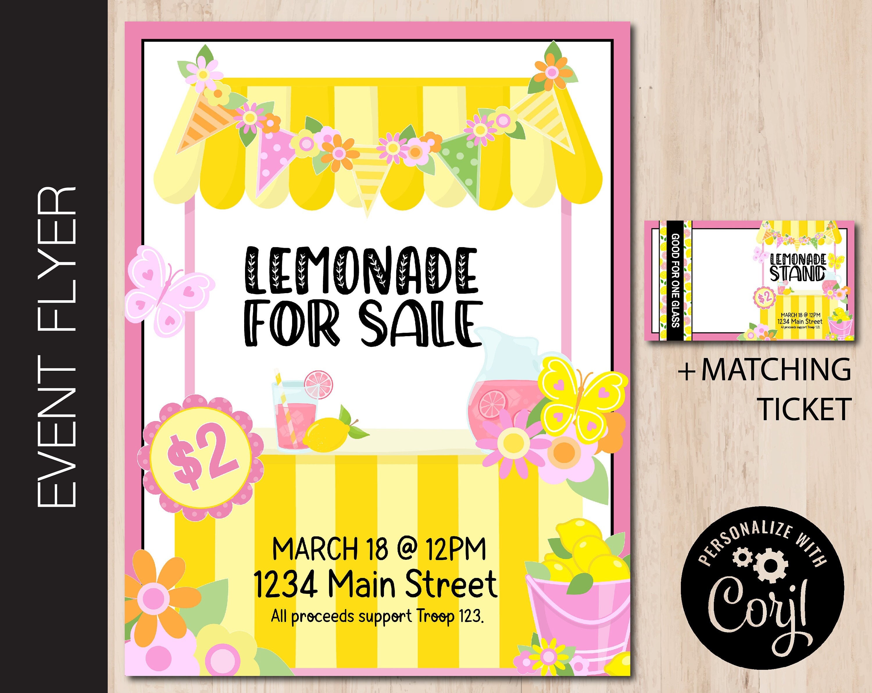 Editable Lemonade Stand Event Flyer | Custom Kids' Fundraiser Poster ...