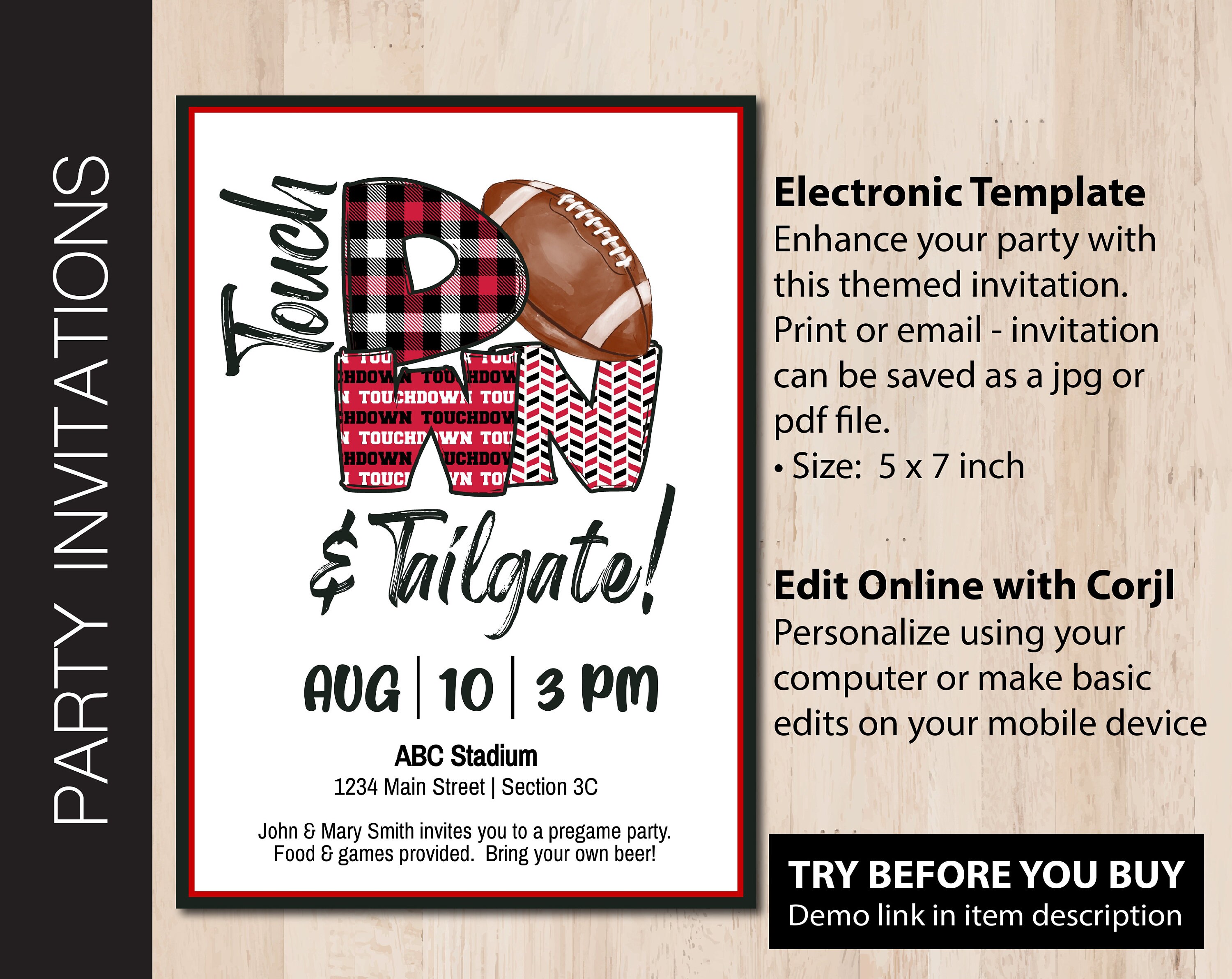 Editable TOUCHDOWN & Tailgate Party Invitation | Game Day | Football ...