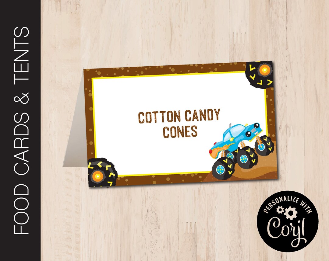 Editable MONSTER TRUCK Party Food Label Tents Party Food Placards Party ...