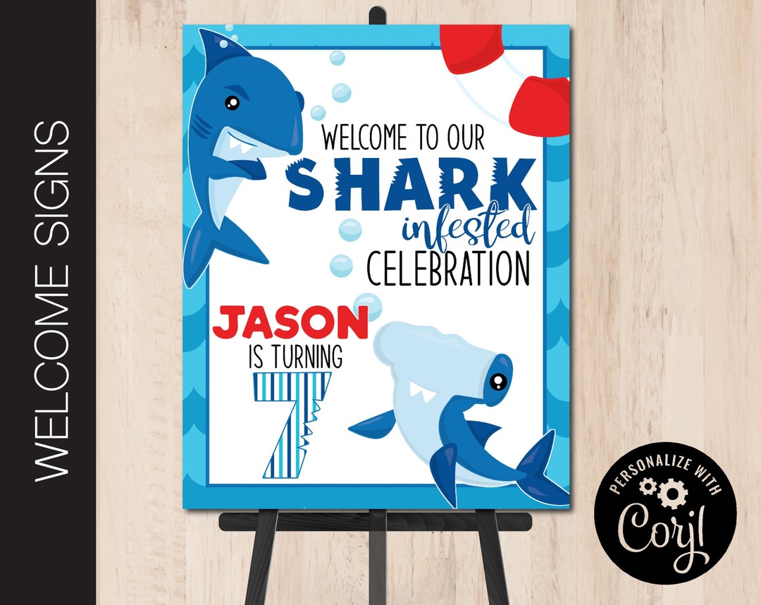 Editable SHARK Party Welcome Sign | Reception Sign | Entrance Display ...
