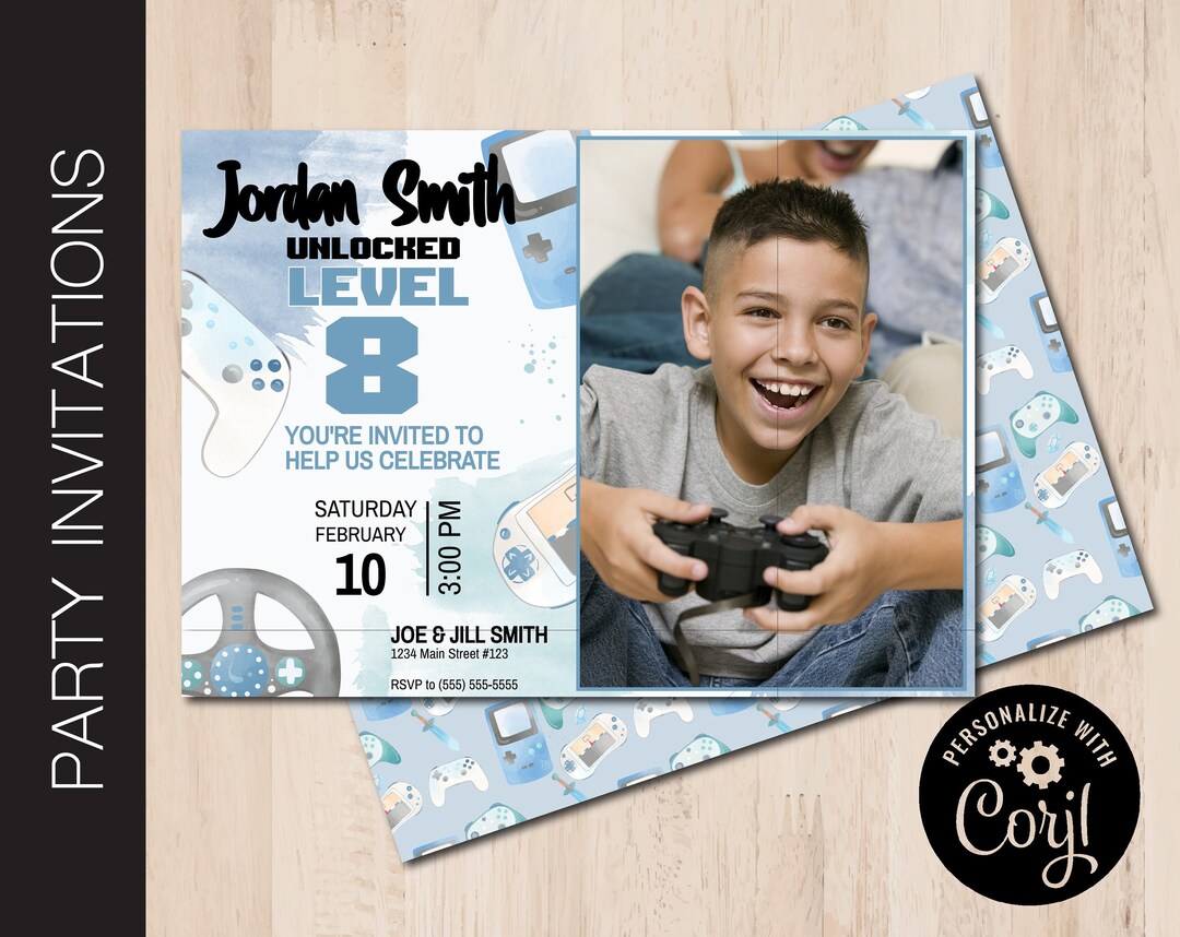 Editable GAMER Party Photo Invitation | Video Game Celebration | Photo ...