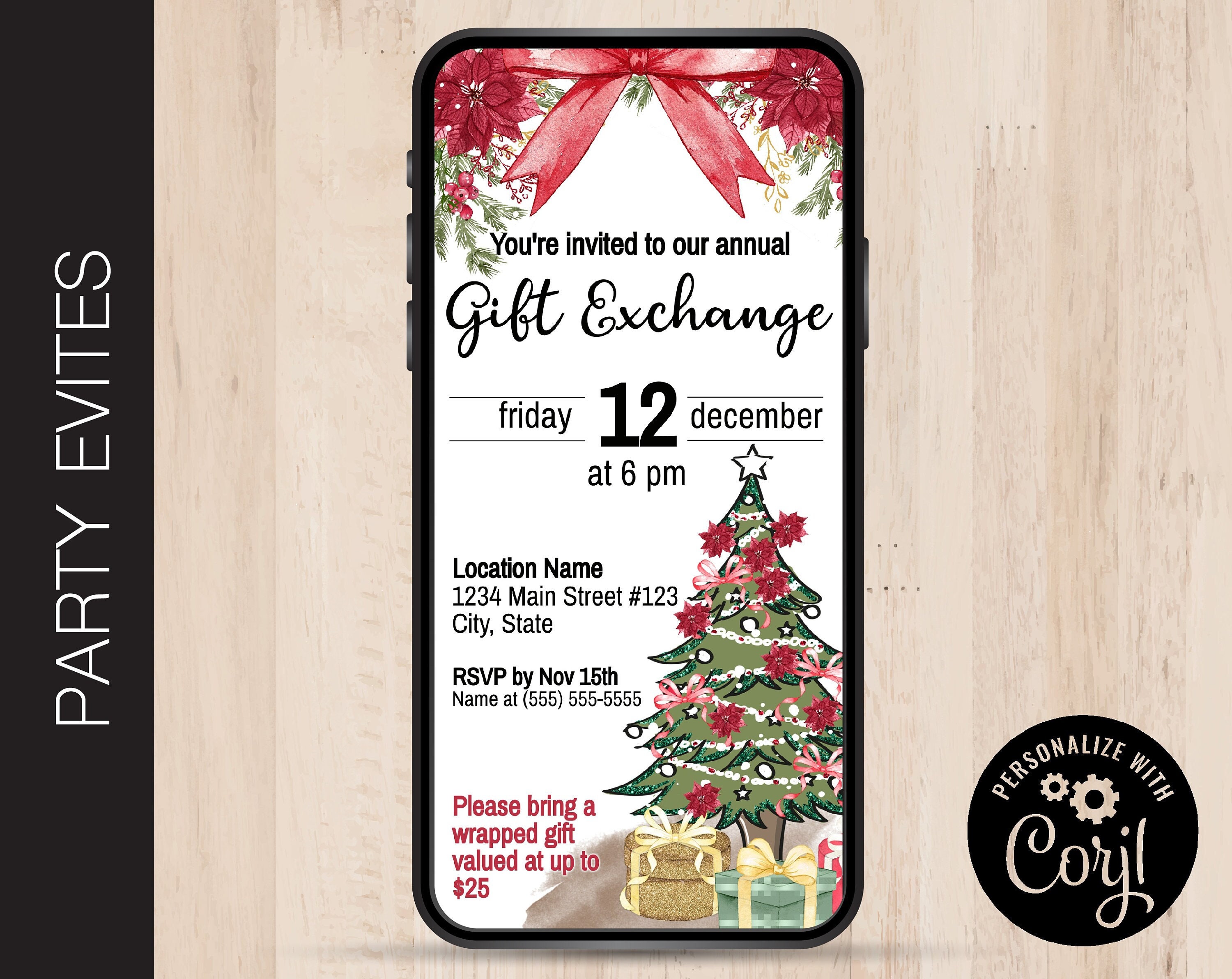 Editable GIFT EXCHANGE Party Invitation Christmas Party. Holiday ...