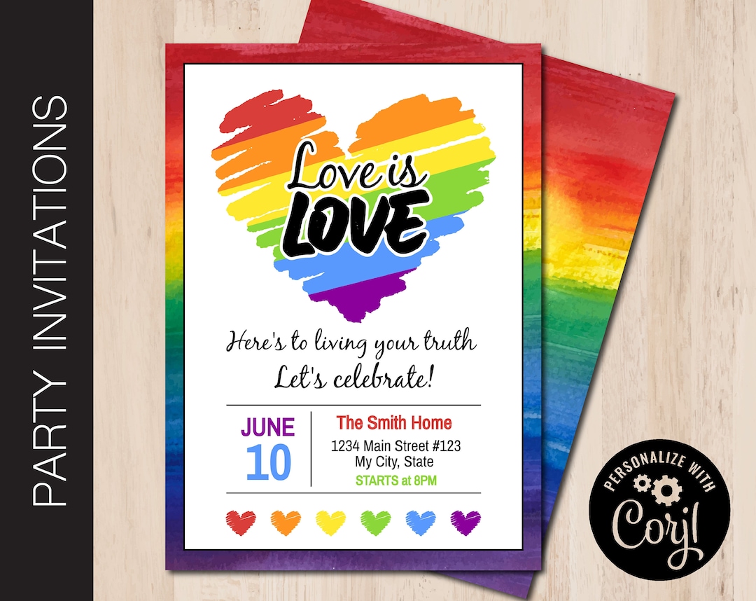Editable LOVE is LOVE Party Invitation Pride Party LGBTQ Party Invite ...