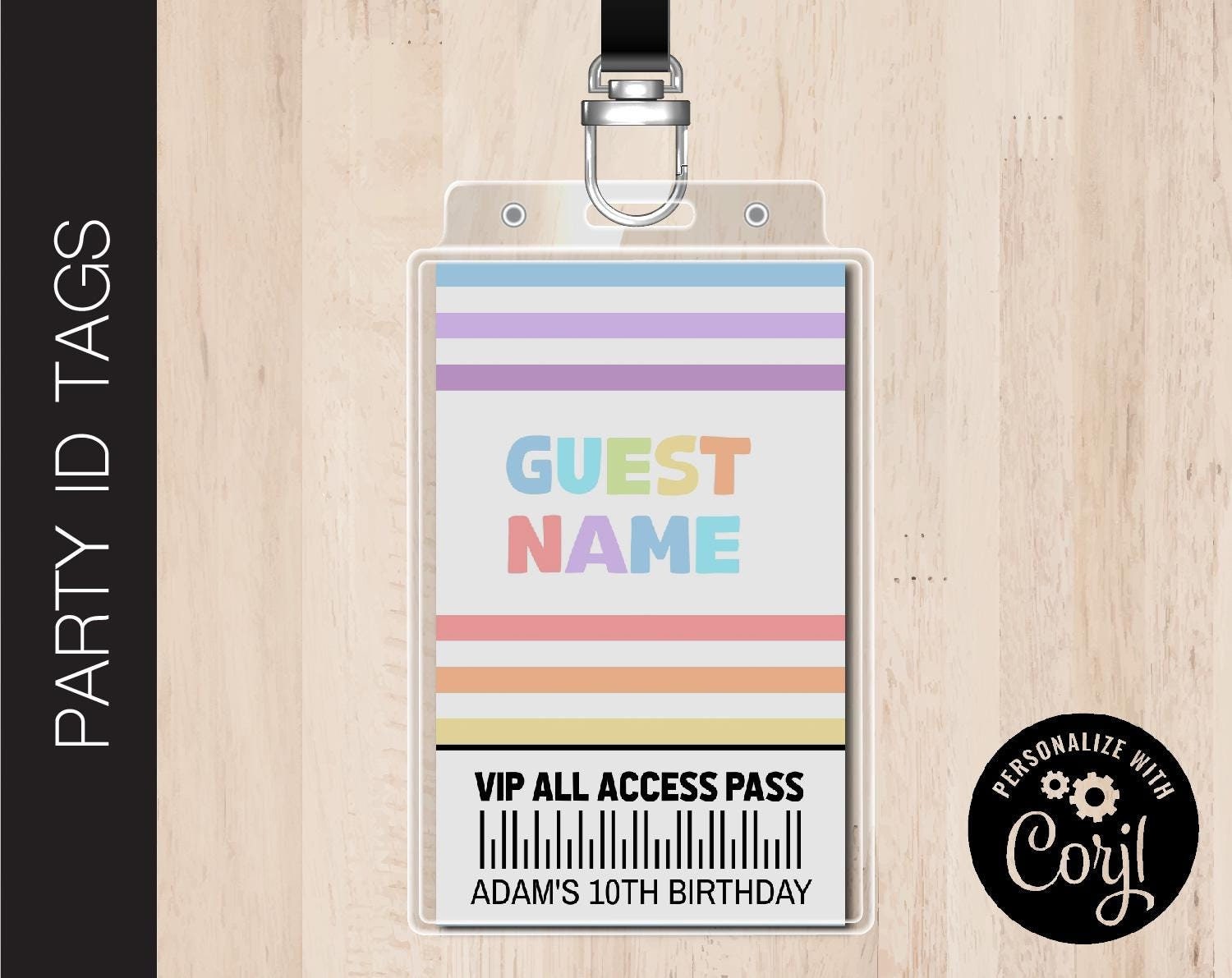 Editable BIRTHDAY Party ID Tag | Vip All Access Pass | ID Badge | Name ...