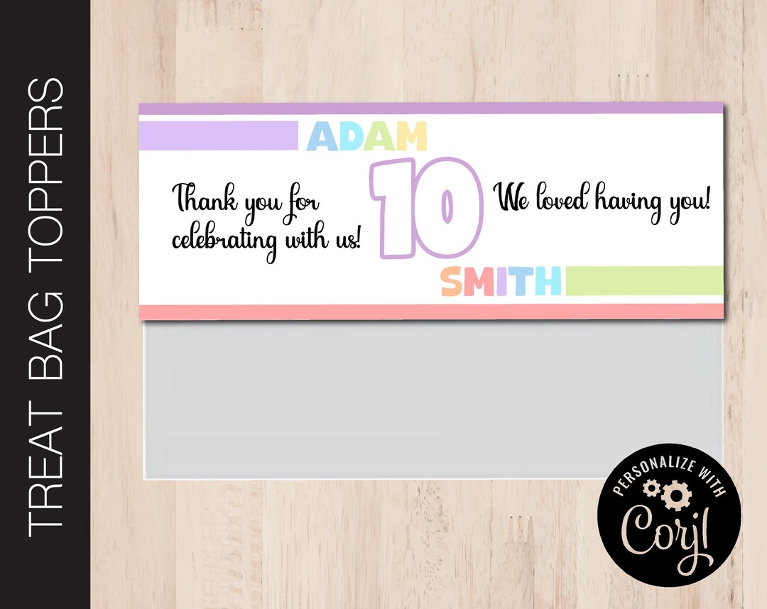 Editable NAME Birthday Treat Bag Topper | Candy Bag | Goodie Bag ...