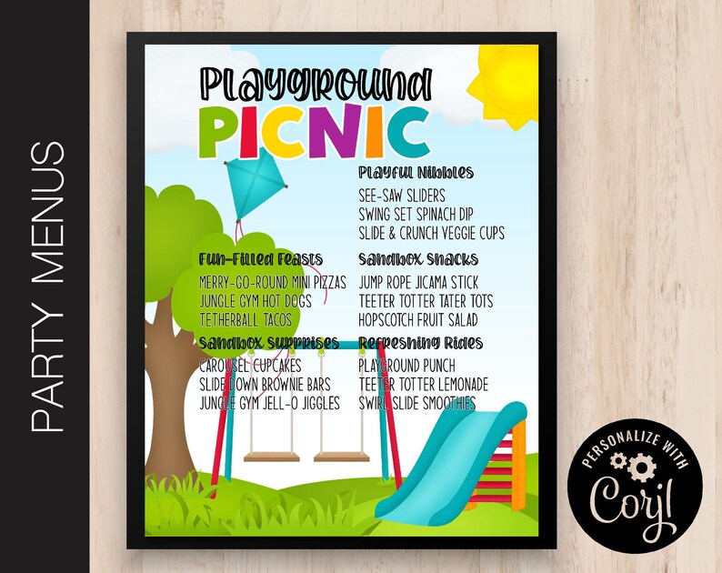 Editable PLAYGROUND Party Menu | Food Menu | Drink Sign | Picnic | Kid ...