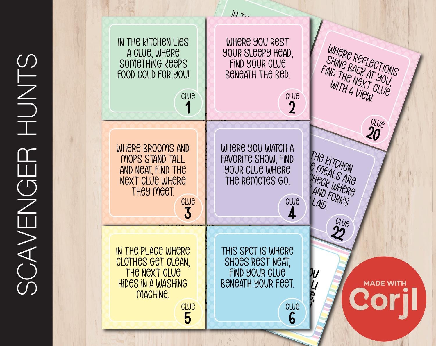 24 Editable Indoor Scavenger Hunt Clue Card | Custom Treasure Hunt ...