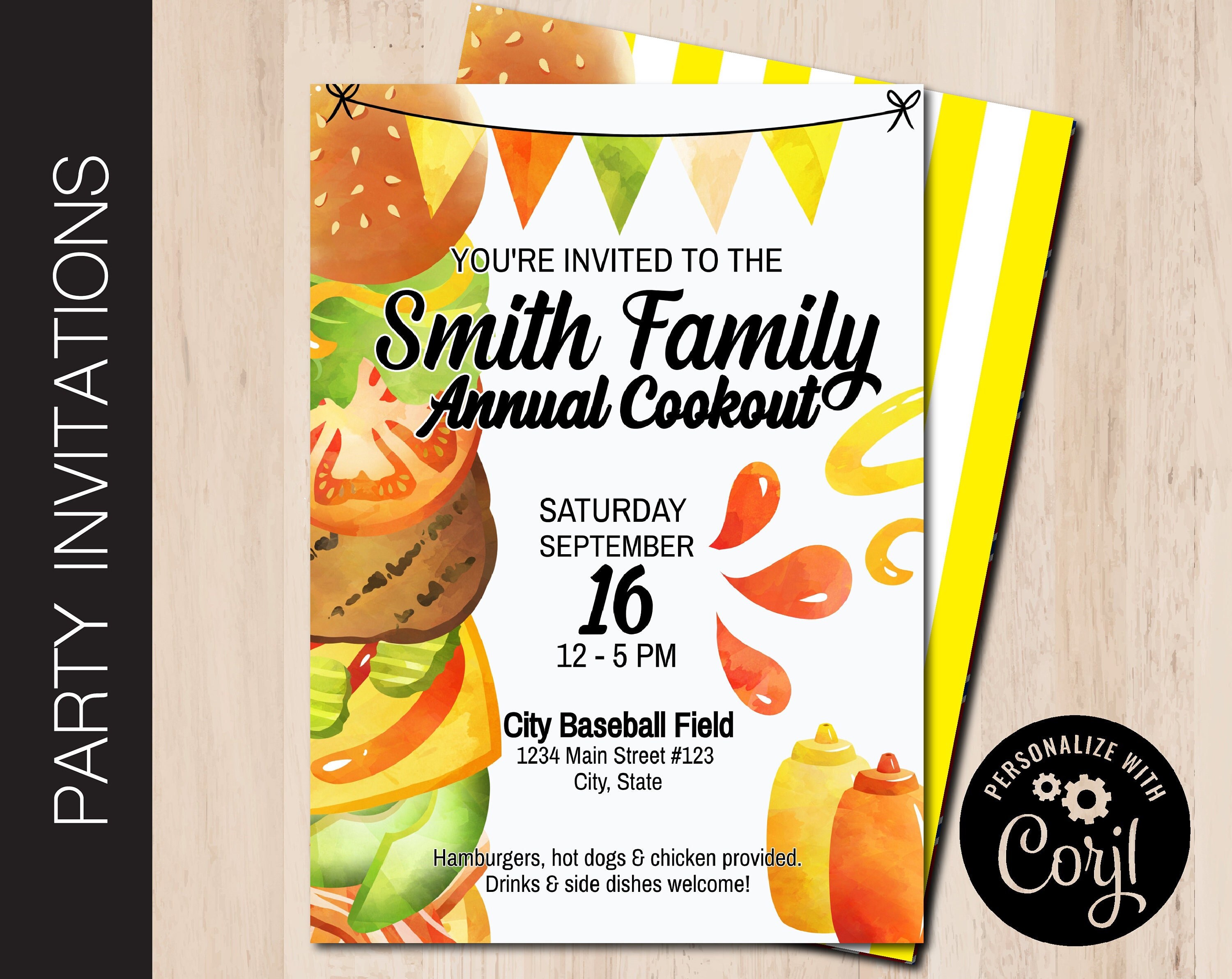 Editable COOKOUT Party Invitation Backyard Barbecue BBQ Invite Family ...