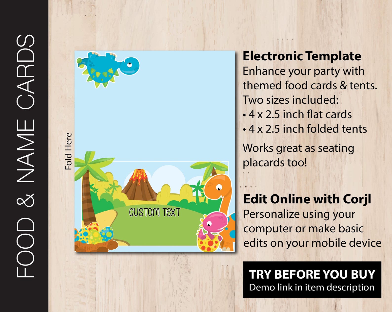 Editable DINOSAUR Party Food Label Tents | Party Food Placards | Party ...