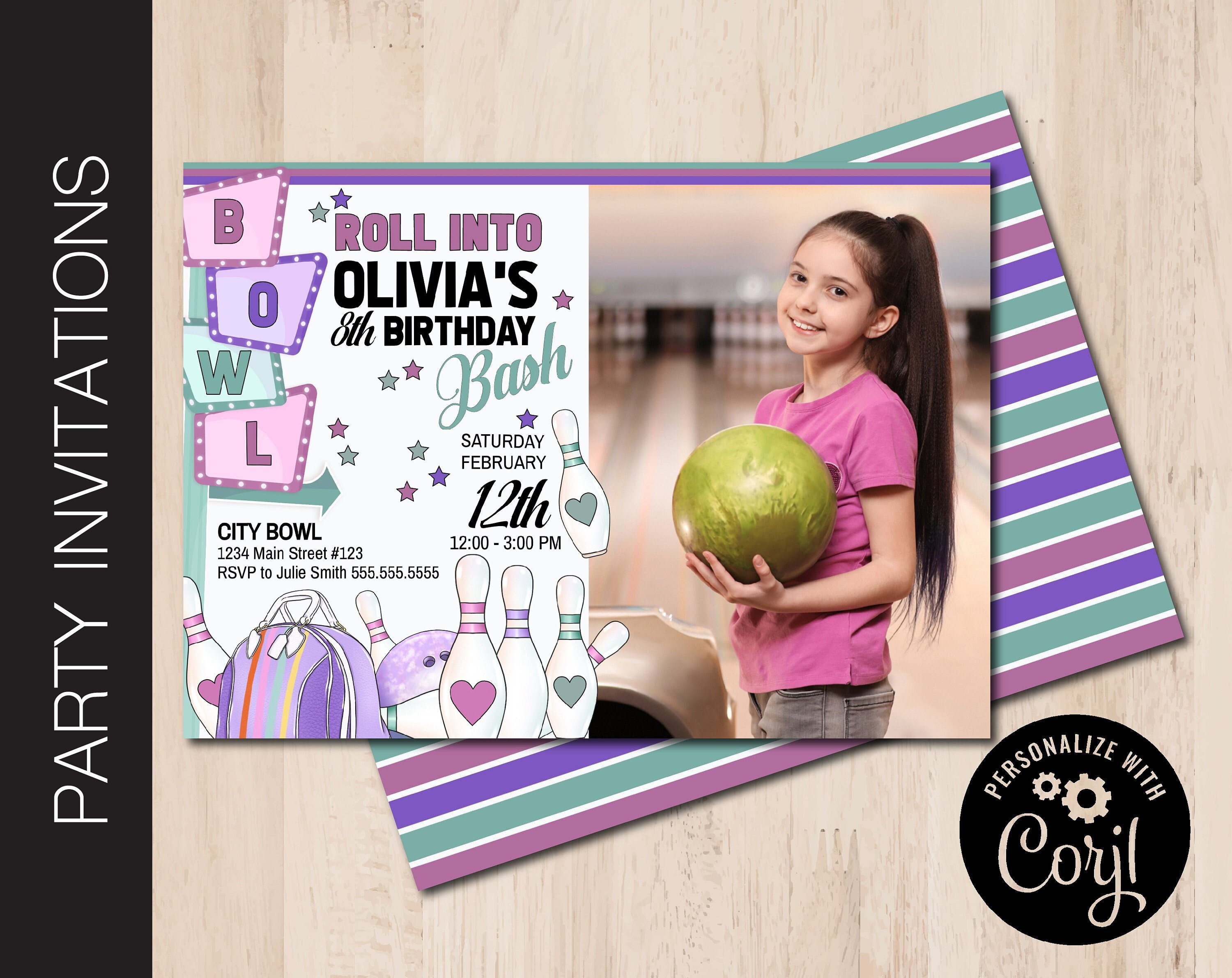Editable BOWLING Party Photo Invitation | Birthday Celebration Photo ...