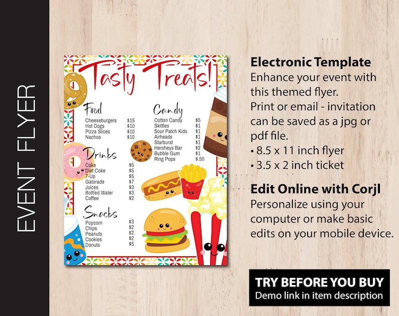 Editable Concessions Stand Flyer | Canteen | Cafe | Snack Stand Menu ...