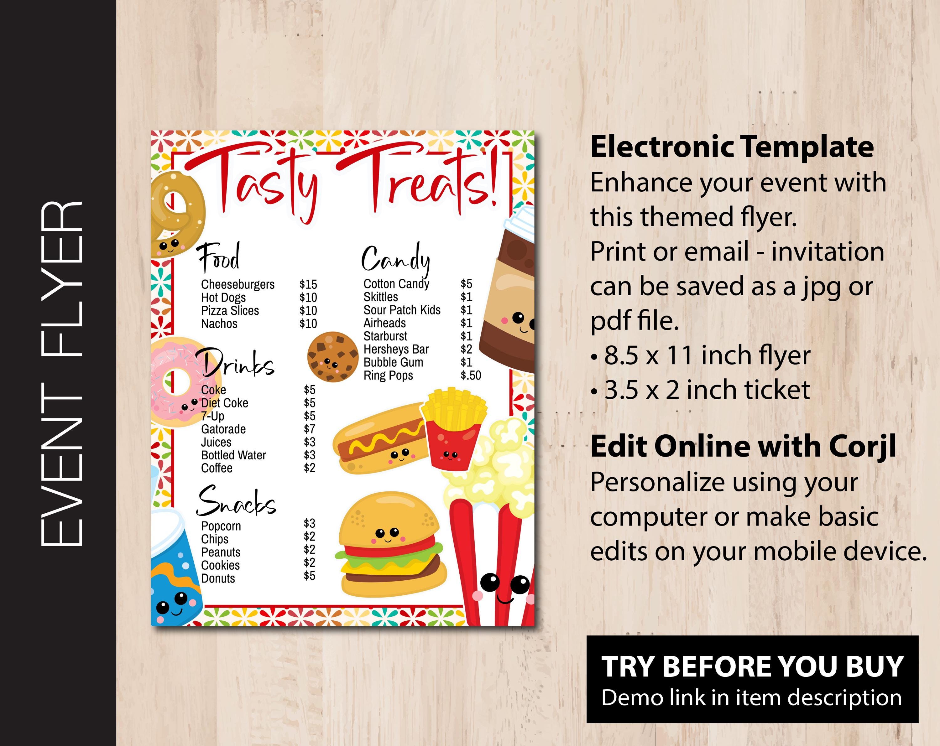 Editable Concessions Stand Flyer | Canteen | Cafe | Snack Stand Menu ...