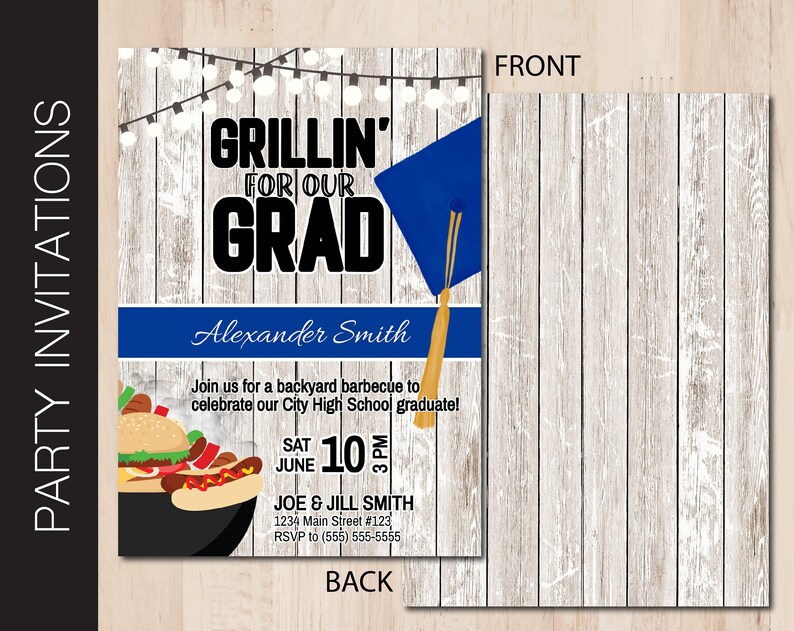 Editable GRILL for GRAD Party Invitation Graduation Barbecue BBQ Invite ...