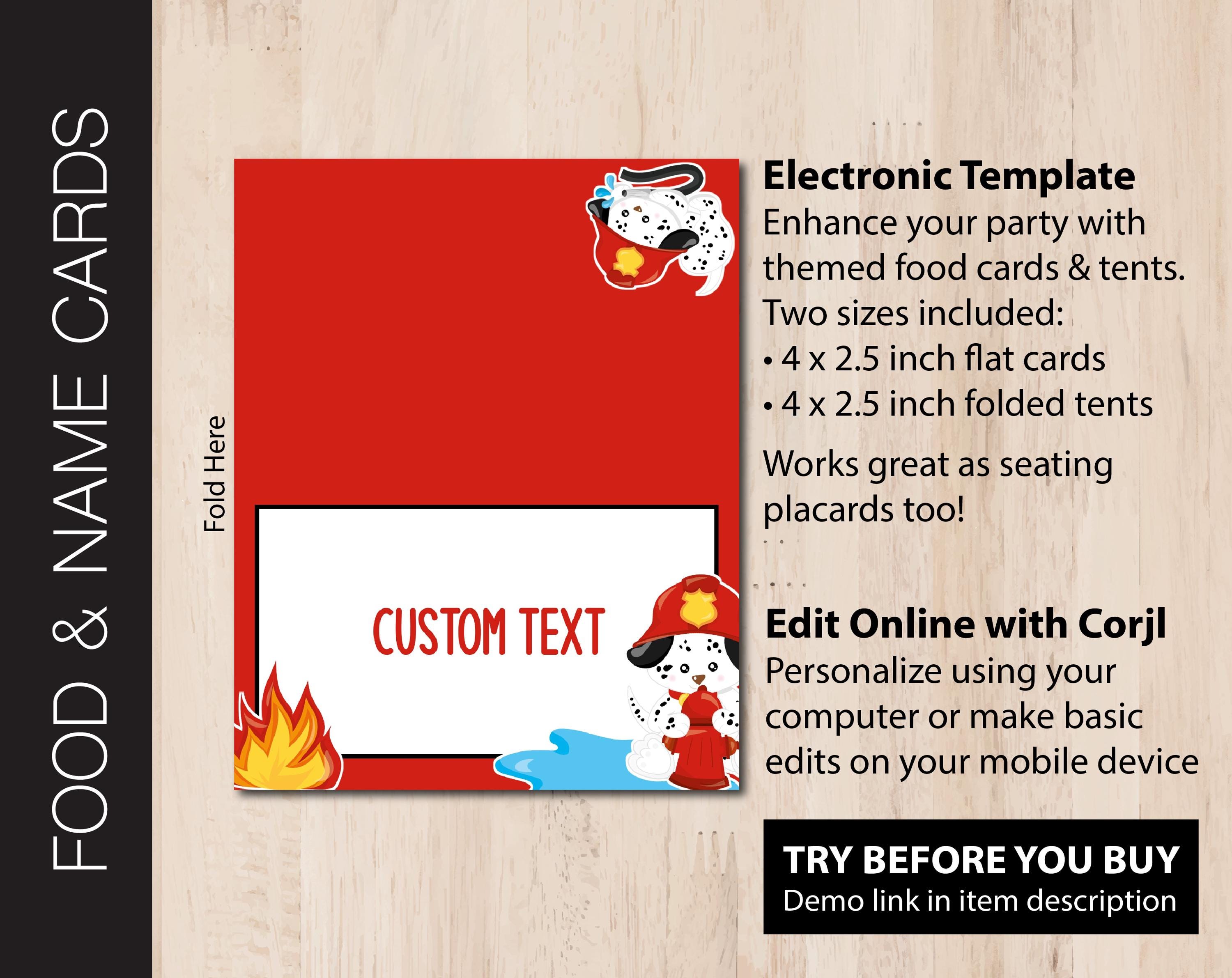 Editable FIREMAN Party Food Label Tents | Party Food Placards | Fire ...