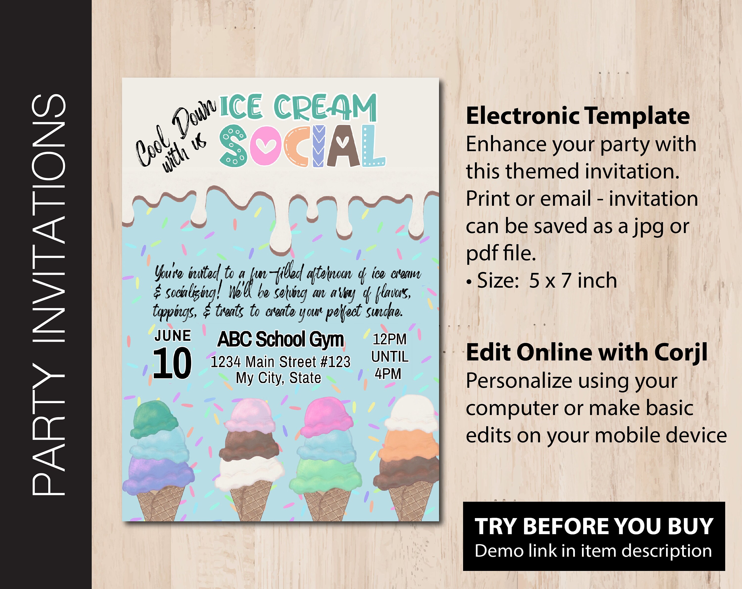Editable ICE CREAM Social Party Invitation | PTA Fundraiser | Community ...