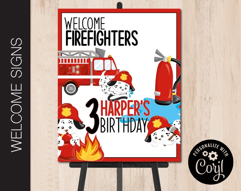 Editable FIRE TRUCK Party Welcome Sign | Reception Sign | Entrance ...