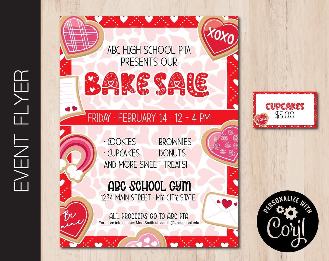 Editable Valentines Day Bake Sale Flyer | Custom Bake Sale Event ...