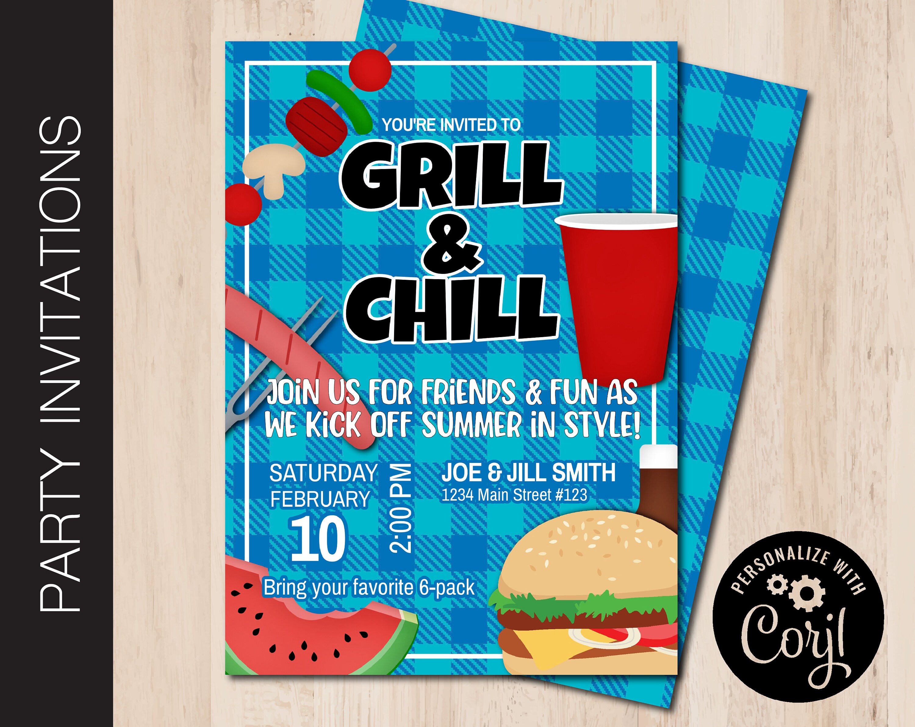 Editable CHILL & GRILL Party Invitation Barbecue Party Cook Out Invite ...