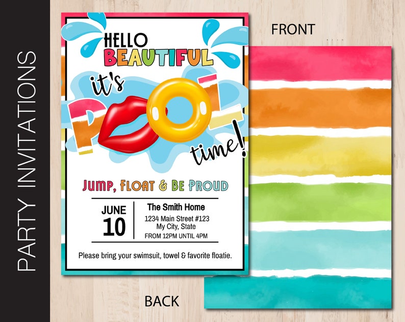 Editable PRIDE Pool Party Invitation | Be Proud | Rainbow Pool Party ...