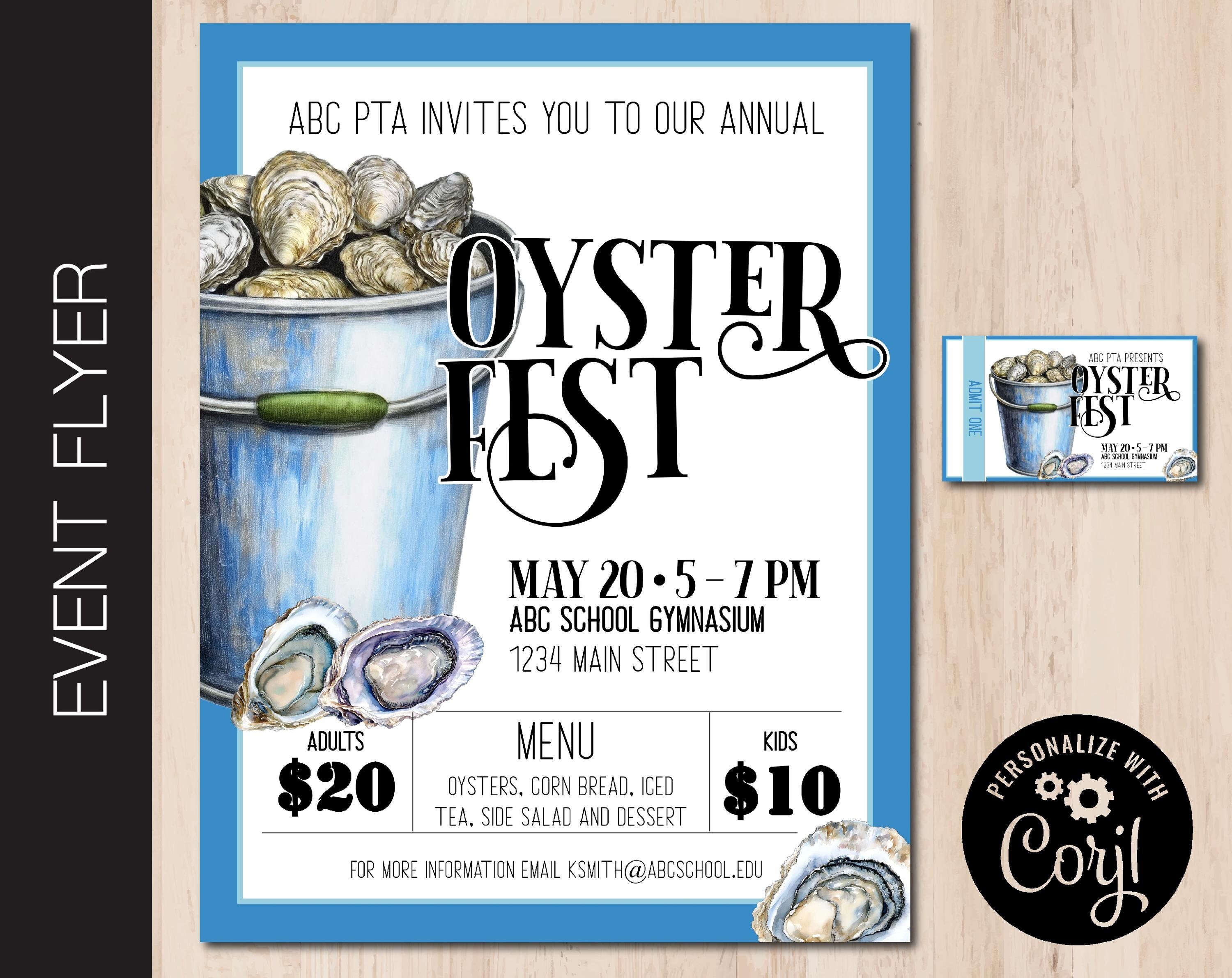 Editable Oyster Fest Night Flyer | Custom Oyster Dinner Event ...