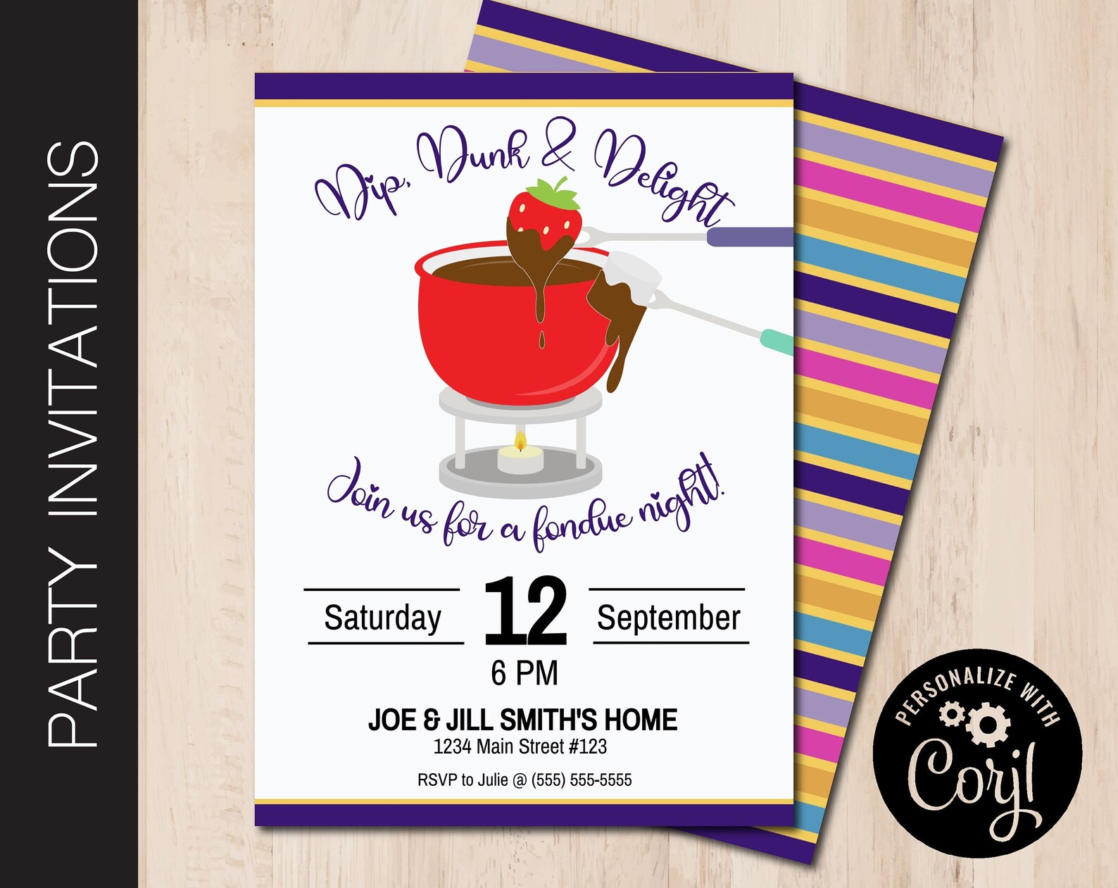 Editable FONDUE NIGHT Party Invitation | Dinner Party Invite | Print or ...