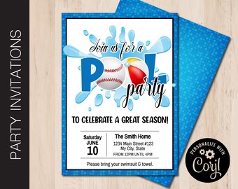 Editable FOOTBALL Themed Pool Party Invitation Football Party Invite ...