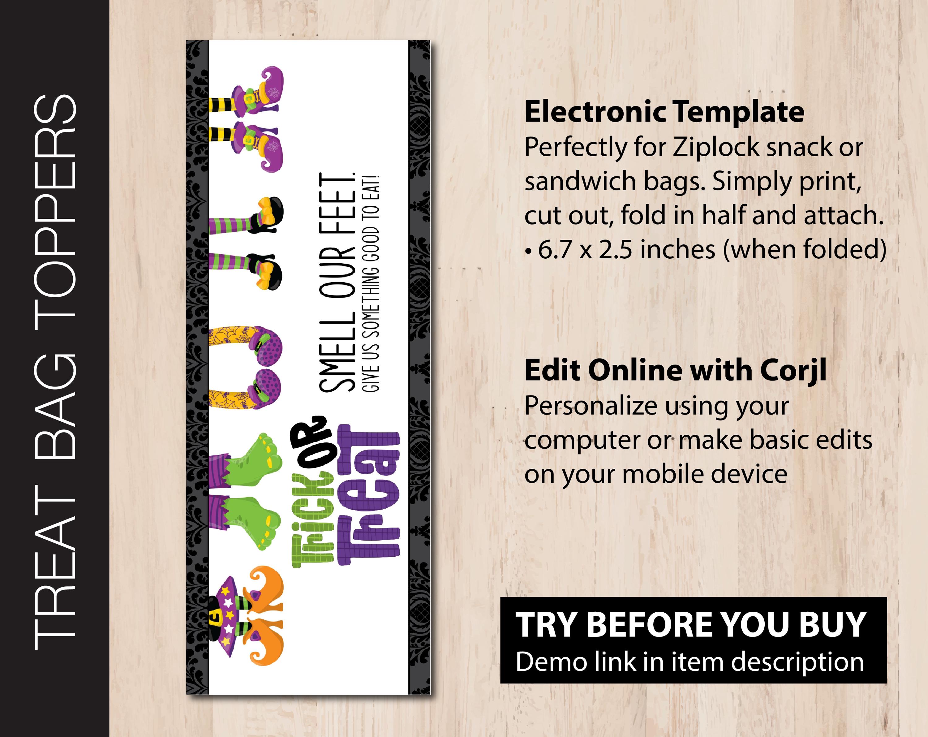 Editable Stinky Feet HALLOWEEN Treat Bag Topper | Candy Bag | Goodie ...