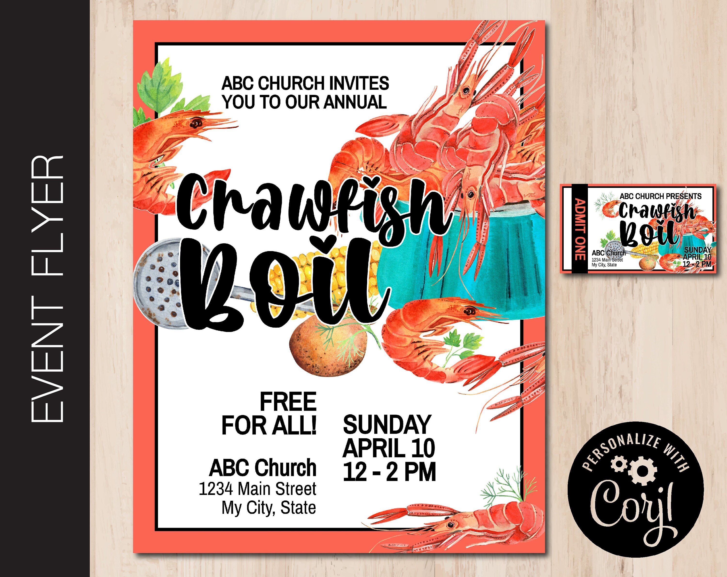 Editable Crawfish Boil Fundraiser Flyer | Custom Crawfish Boil Event ...