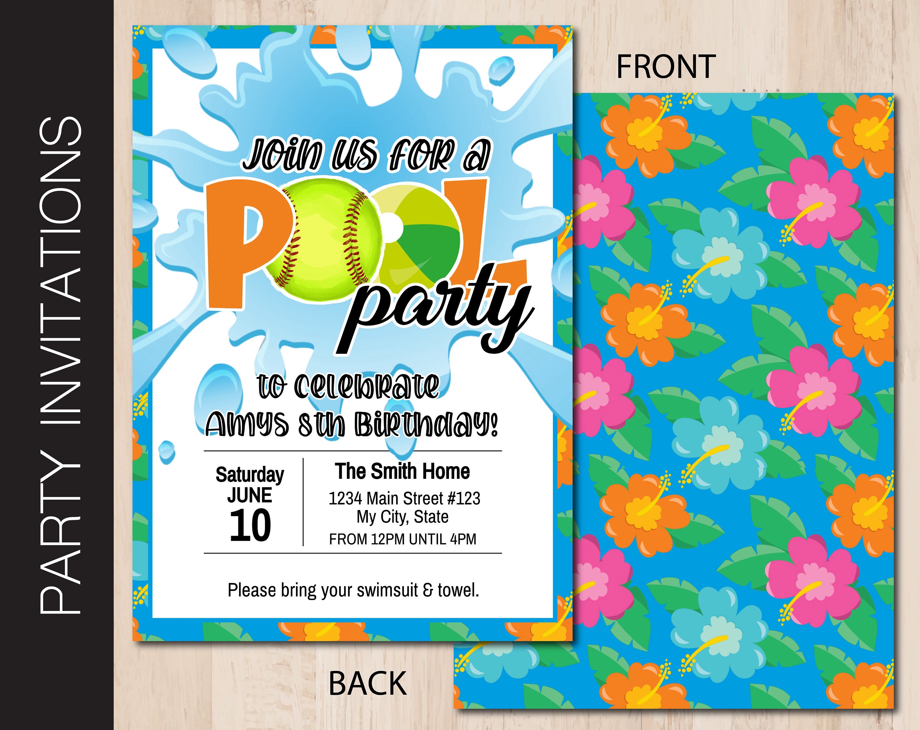 Editable SOFTBALL Themed Pool Party Invitation | Softball Party Invite ...