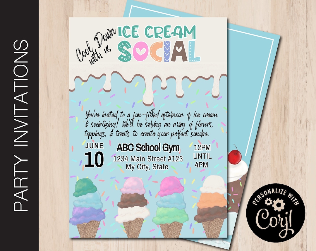 Editable ICE CREAM Social Party Invitation | PTA Fundraiser | Community ...