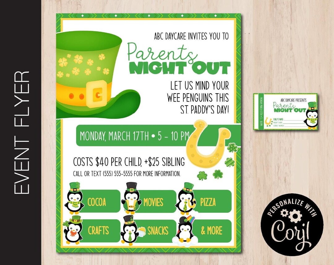 Editable Parent Night Out Flyer | Custom Date Night Poster Event Invite ...