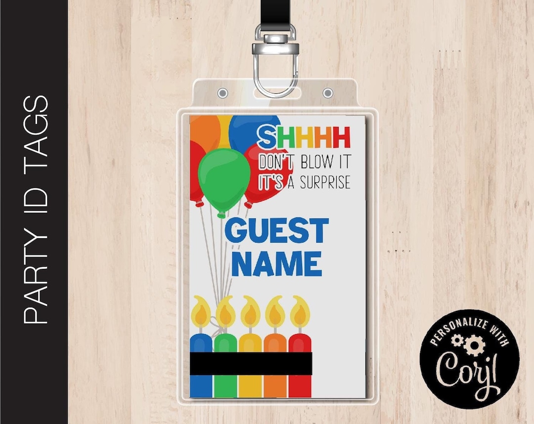 Editable SURPRISE Party ID Tag | Vip All Access Pass | Id Badge | Name ...