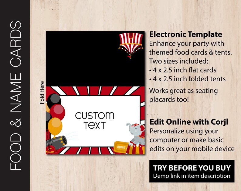 Editable CIRCUS Party Food Label Tents | Party Food Placards | Party ...