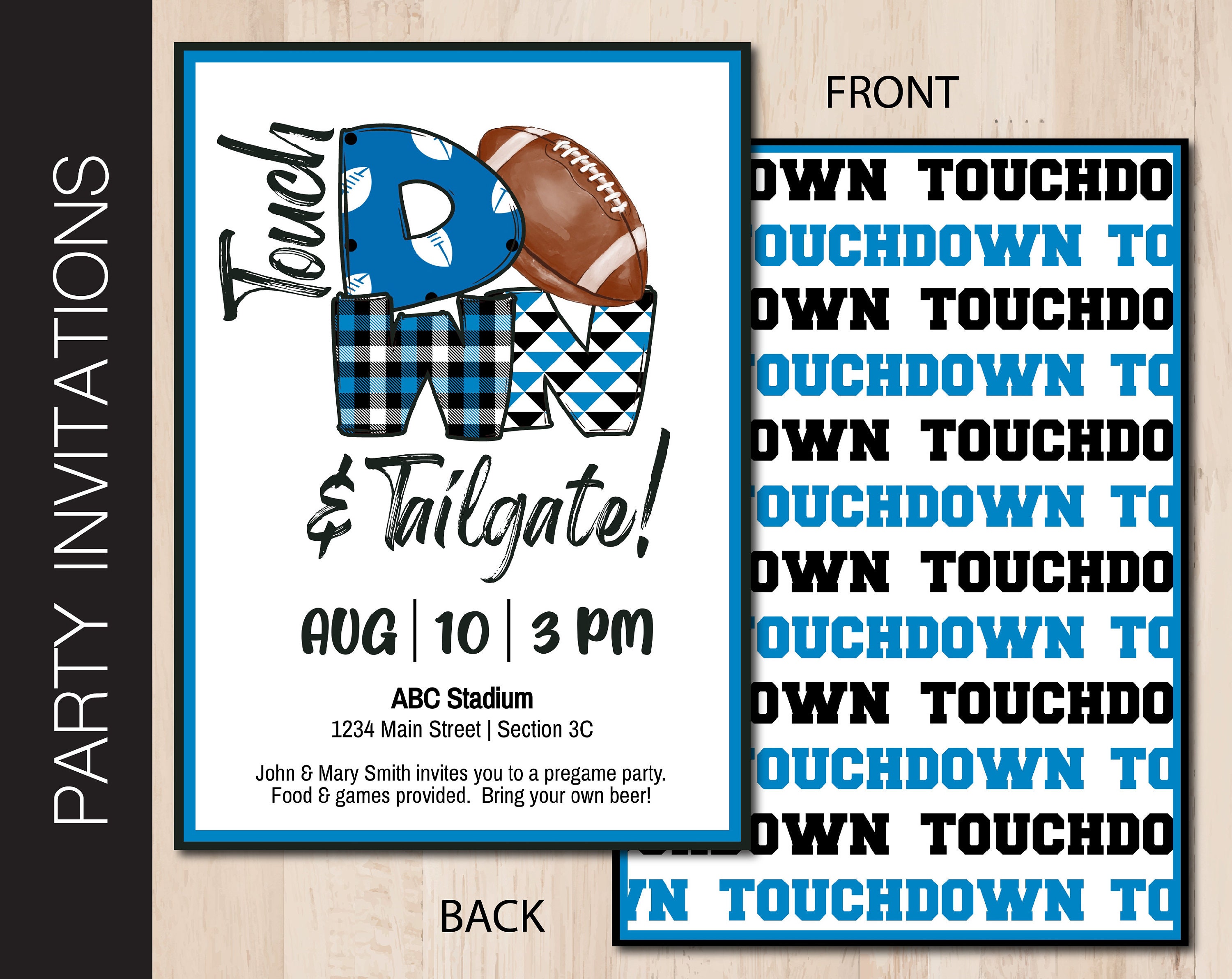 Editable TAILGATE Party Invitation | Blue & White Colors | Football Pre ...