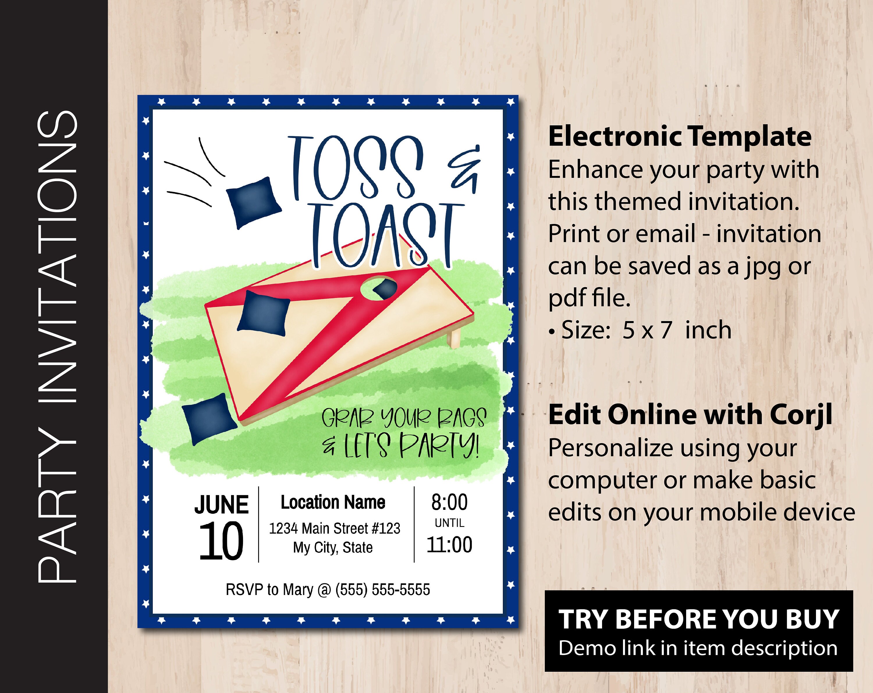 Editable TOSS & TOAST Invitation | Cornhole | Bean Bag Toss Invite ...