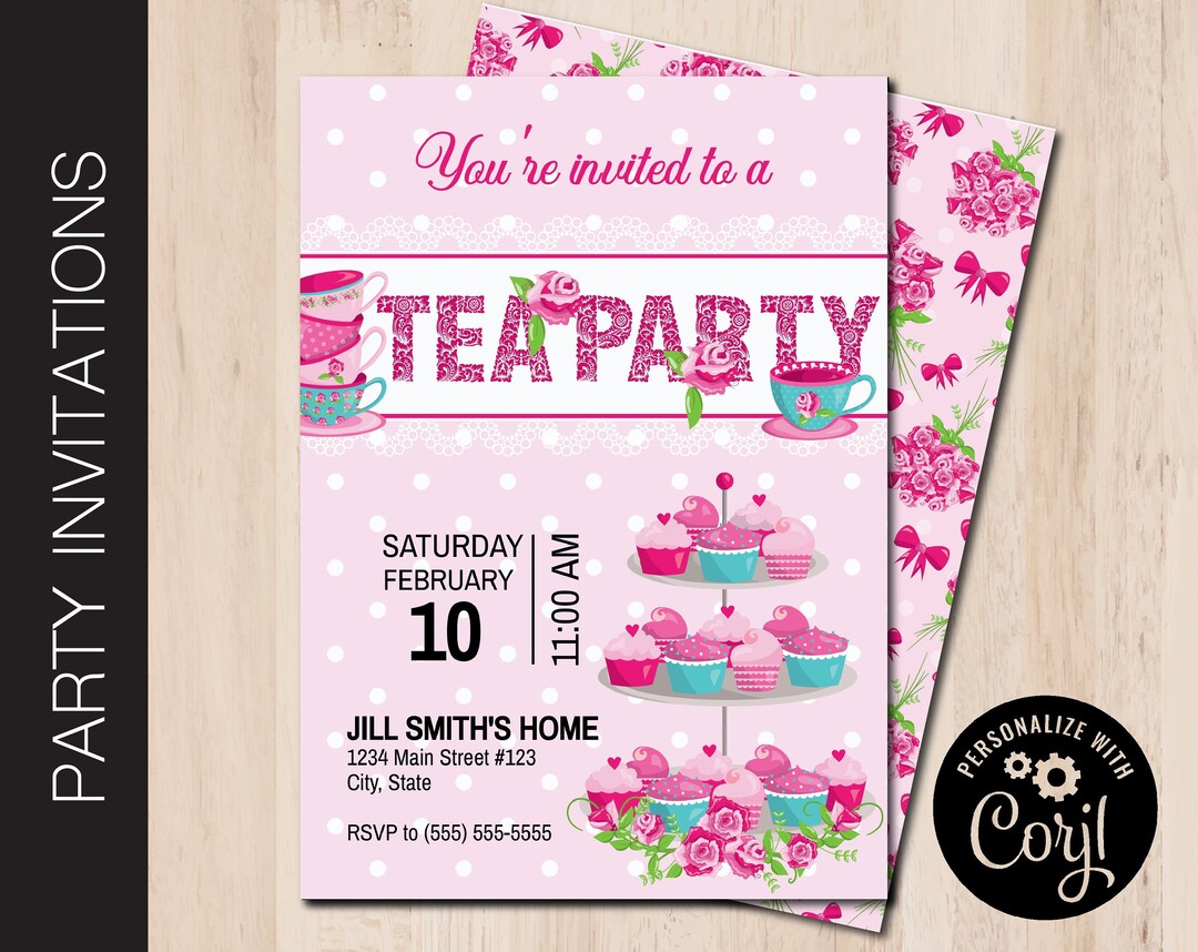 Editable TEA PARTY Invitation High Tea Invite Girls Doll Party Pink ...