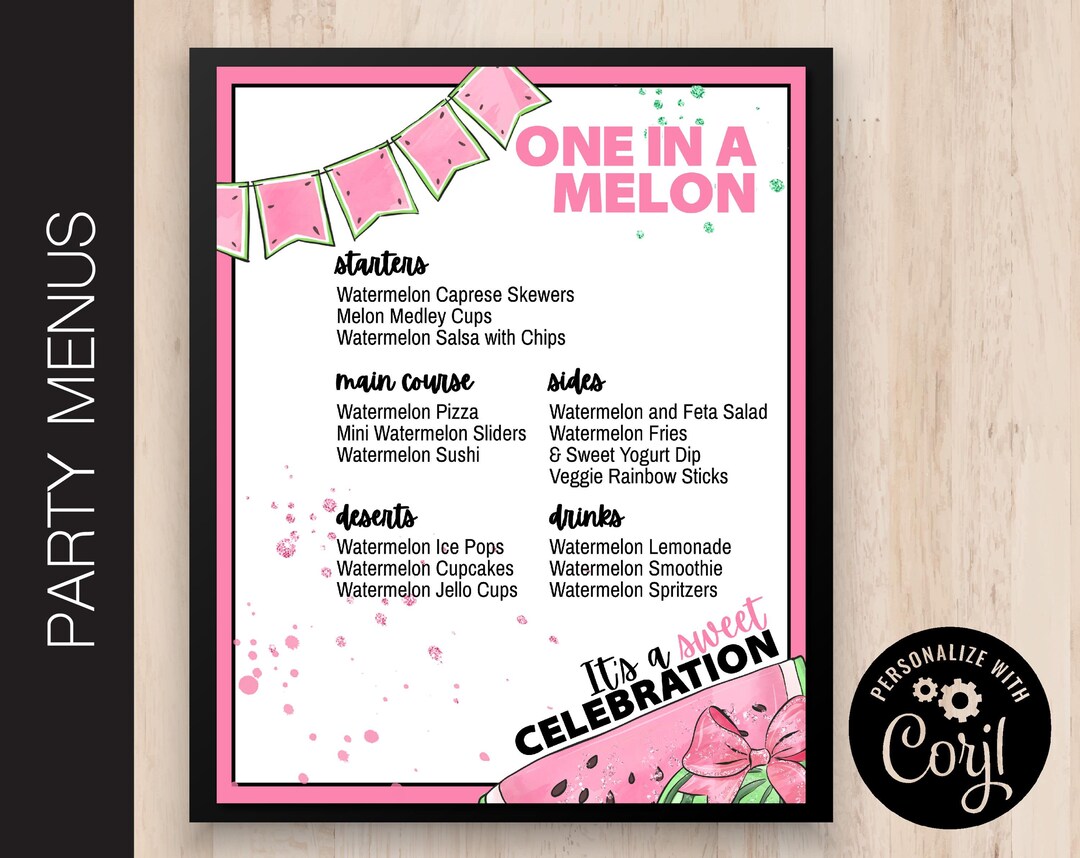 Editable SWEET CELEBRATION Party Menu | Food Menu | Drink Sign ...