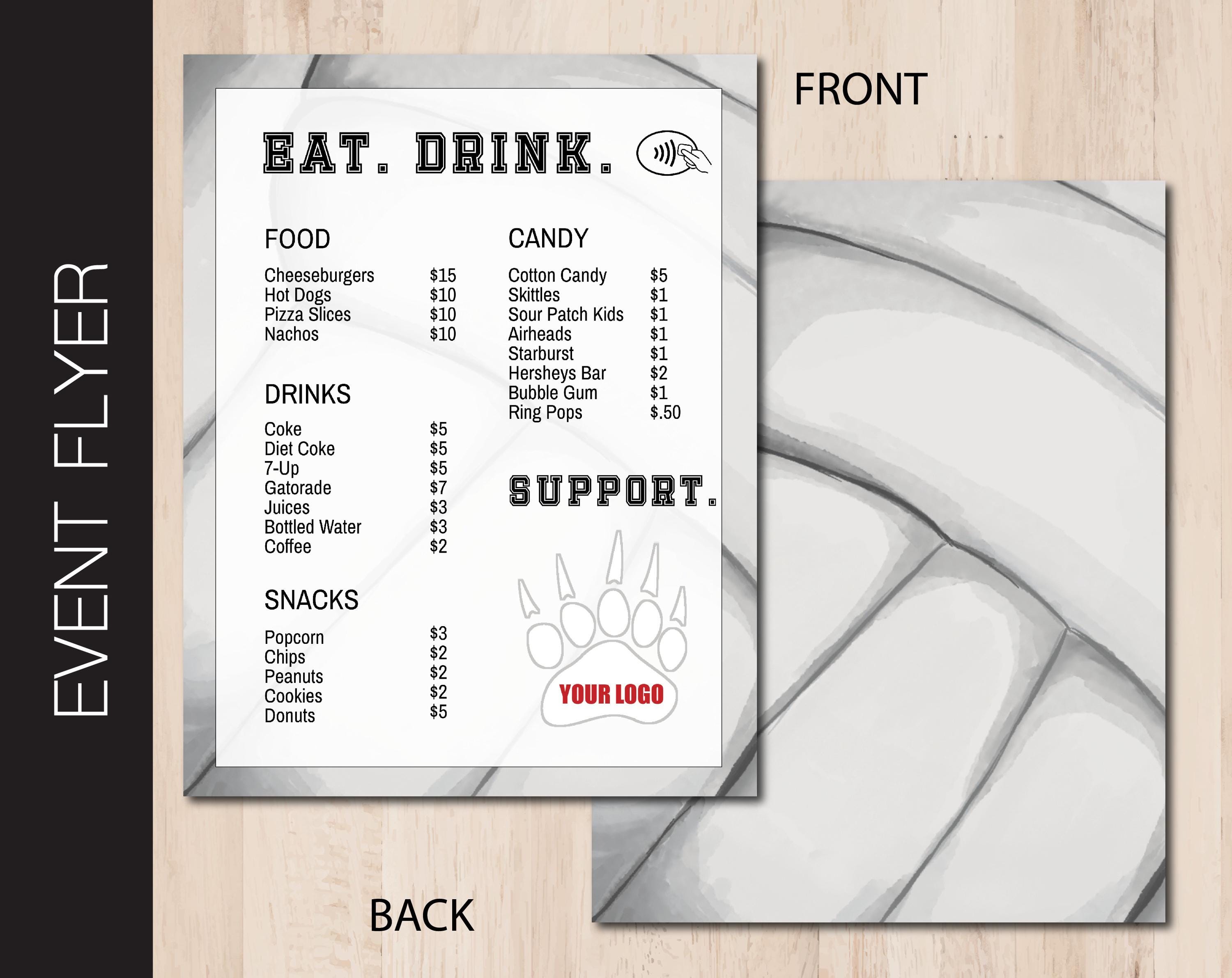 Editable Volleyball Concessions Stand Flyer Snack Stand Menu Food Stand ...