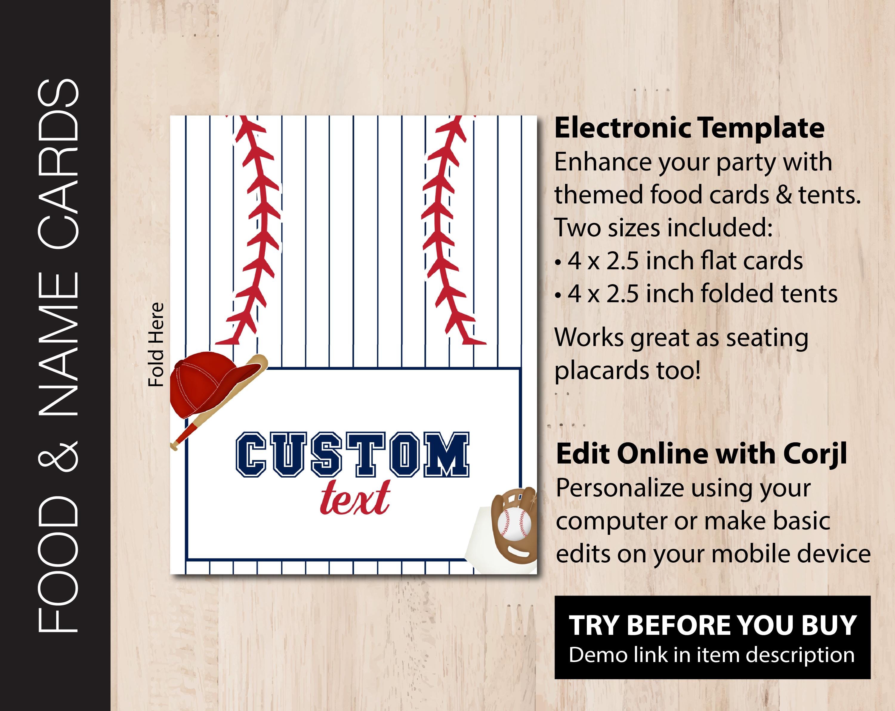 Editable BASEBALL Party Food Label Tents | Party Food Placards | Party ...